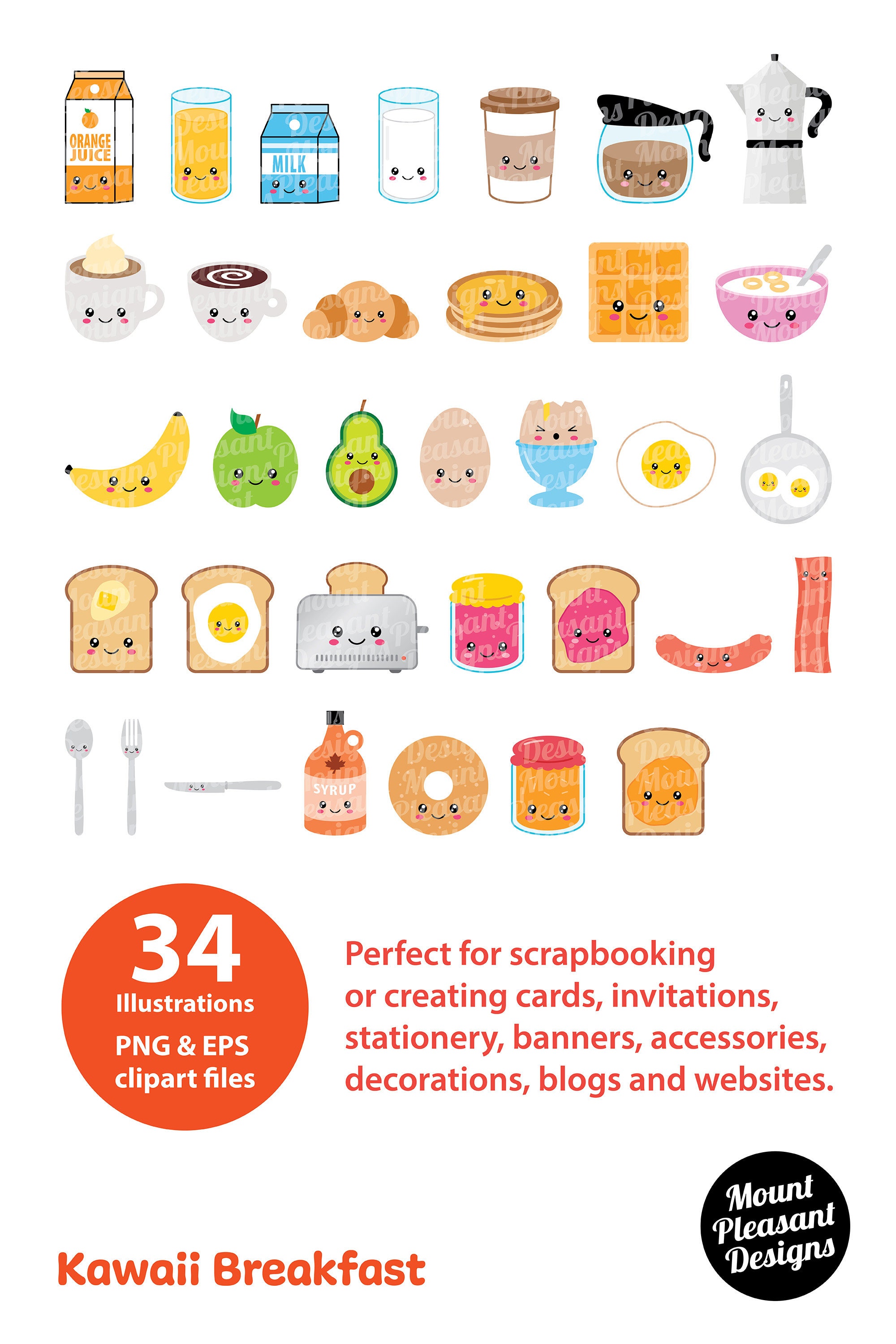 Kawaii Breakfast Clipart Cute Cartoon Breakfast Food Clip - Etsy