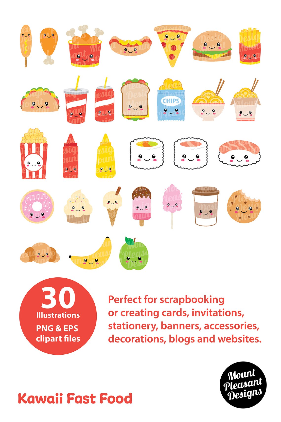 Kawaii Fast Food Clipart, Cute Cartoon Takeaway Food Clip Art, PNG ...