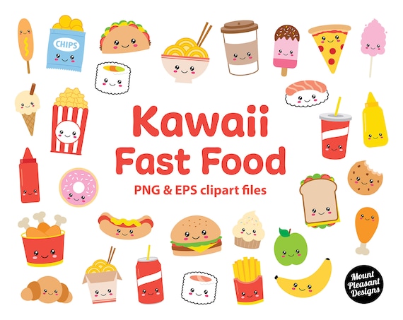 Kawaii Fast Food Clipart Cute Cartoon Takeaway Food Clip Art - Etsy