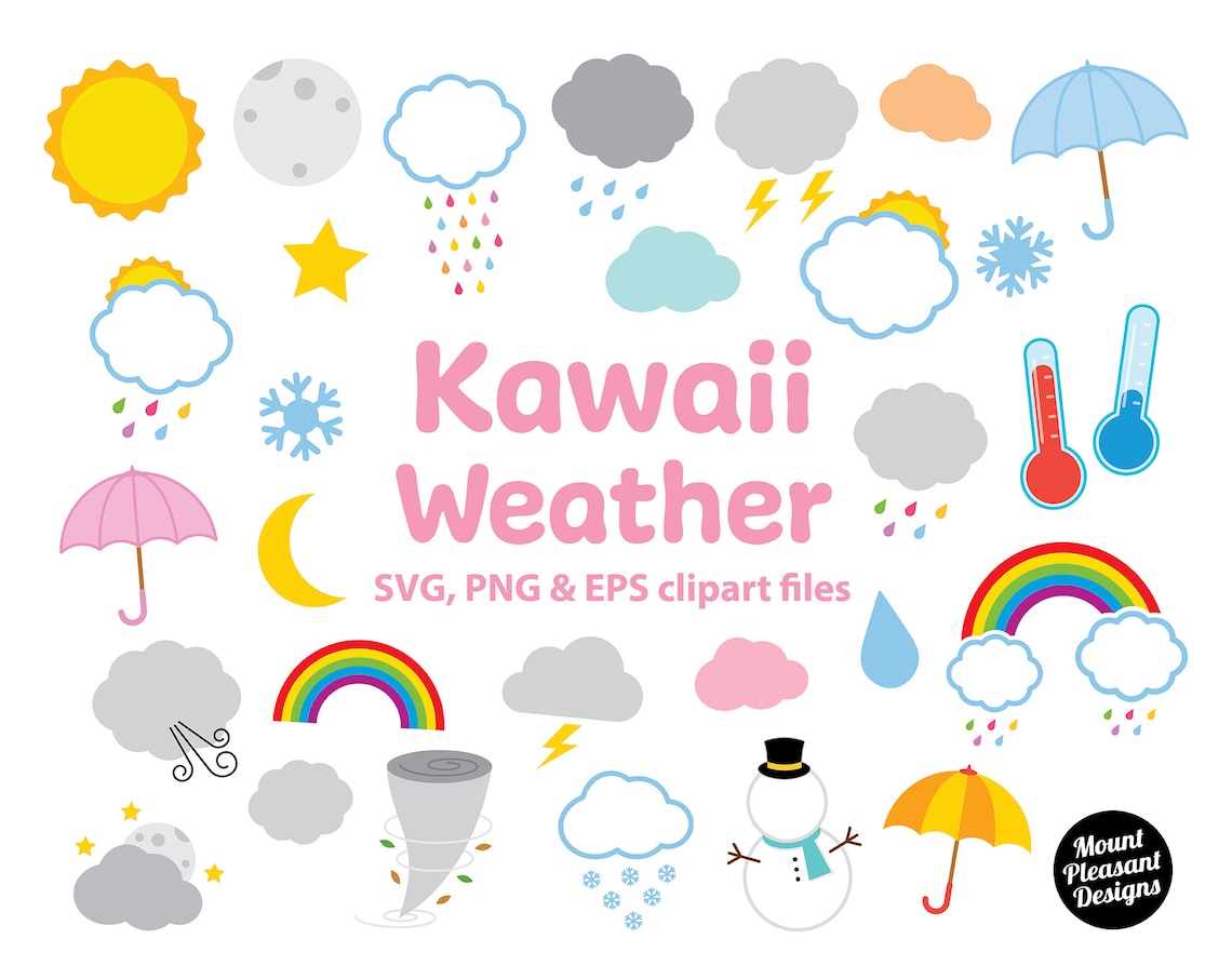 Kawaii Weather Clipart Cute Cartoon Weather Clip Art PNG | Etsy