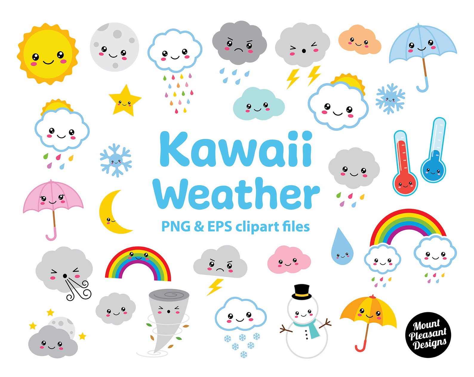 Kawaii Weather clipart, Cute cartoon weather clip art, archivos PNG y ...