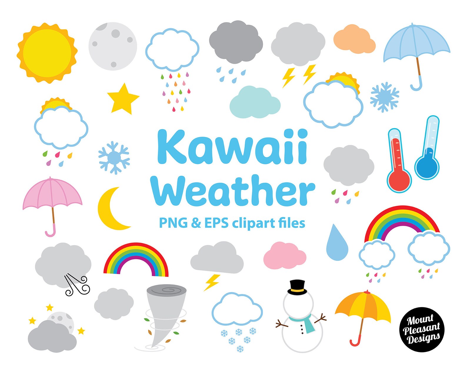 Kawaii Weather clipart, Cute cartoon weather clip art, archivos PNG y ...
