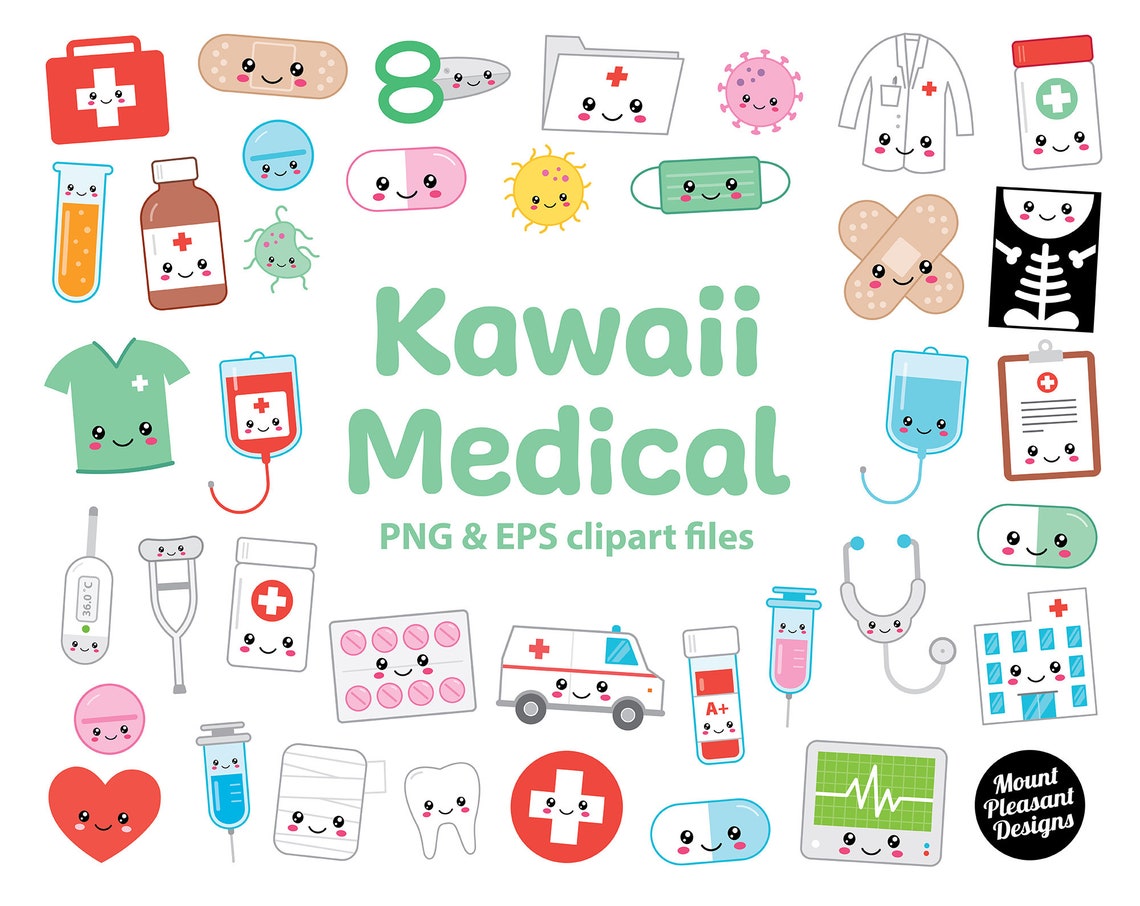Kawaii Medical Clipart Cute Cartoon Hospital Clip Art PNG & - Etsy UK