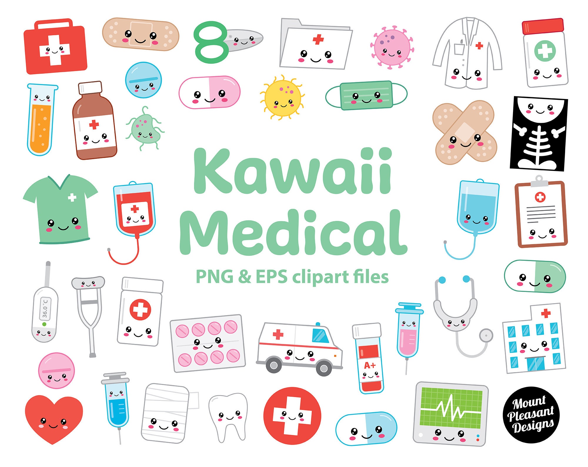 Kawaii Medical Clipart Cute Cartoon Hospital Clip Art PNG & - Etsy UK