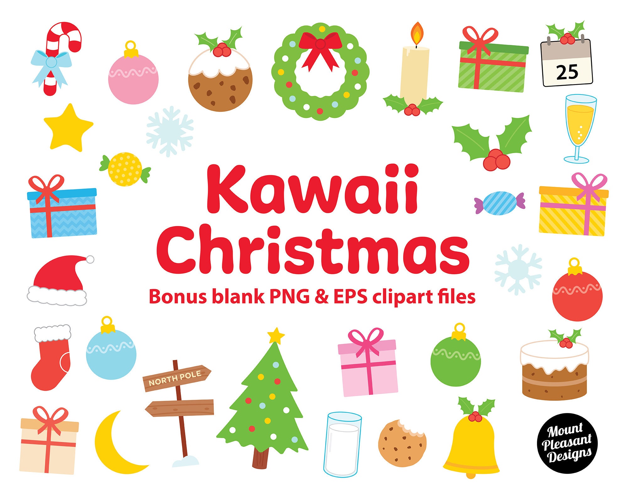 Kawaii Christmas Clipart, Cute Cartoon Christmas Clip Art, PNG & EPS ...