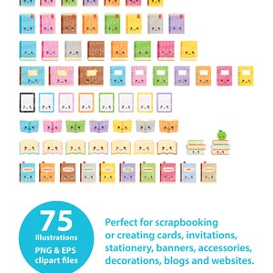 Kawaii Books Clipart, Cute Cartoon School Books Clip Art, PNG & EPS ...