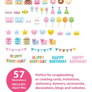 Kawaii Birthday Clipart, Cute Cartoon Birthday Party Clip Art, PNG ...