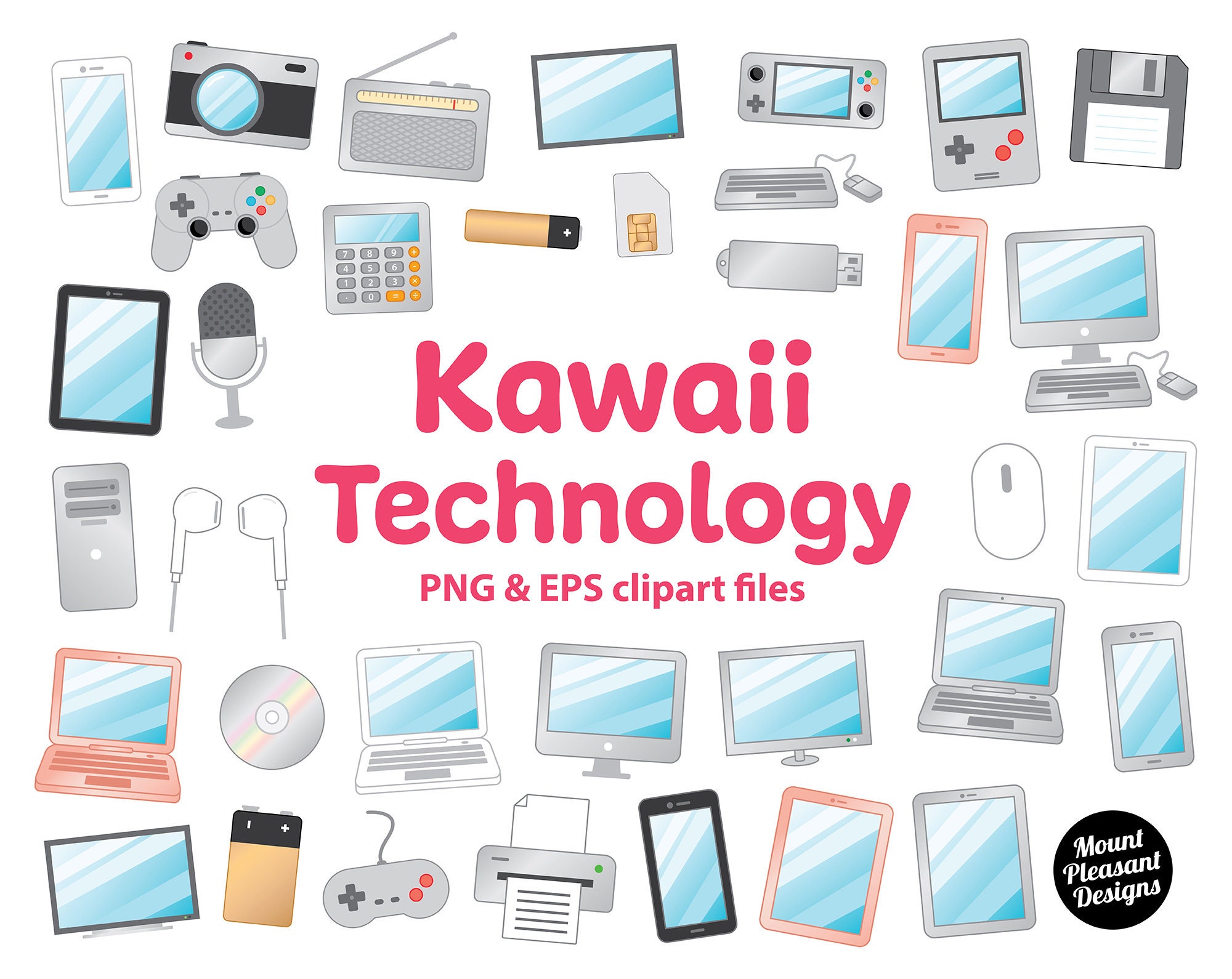 Kawaii Technology Clipart Cute Cartoon Technology and - Etsy UK