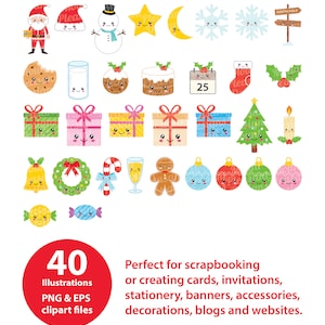 Kawaii Christmas Clipart, Cute Cartoon Christmas Clip Art, PNG & EPS ...