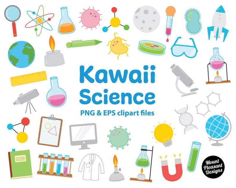 Kawaii Science Clipart, Cute Cartoon Science Clip Art, PNG & EPS Files ...