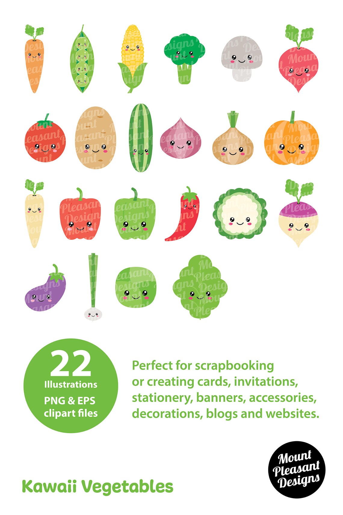 Kawaii Vegetables Clipart, Cute Cartoon Vegetables Clip Art, PNG & EPS ...