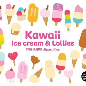 Kawaii Ice Cream and Lollies Clipart, Cute Cartoon Ice Cream and ...