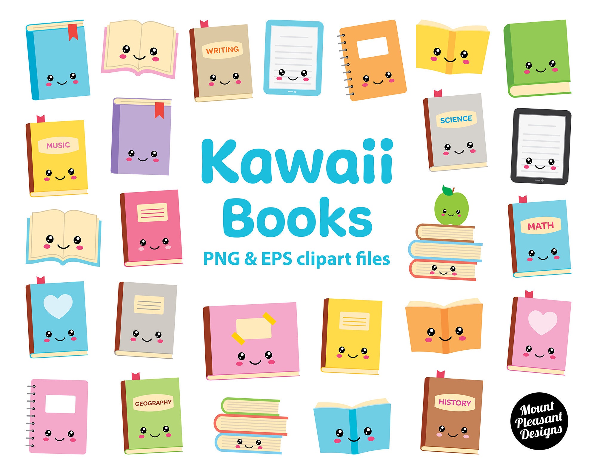 Kawaii Books Clipart, Cute Cartoon School Books Clip Art, PNG & EPS ...