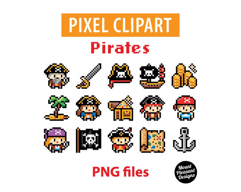 Pirates Clipart, Pixel Art, PNG Files, Instant Download - Etsy