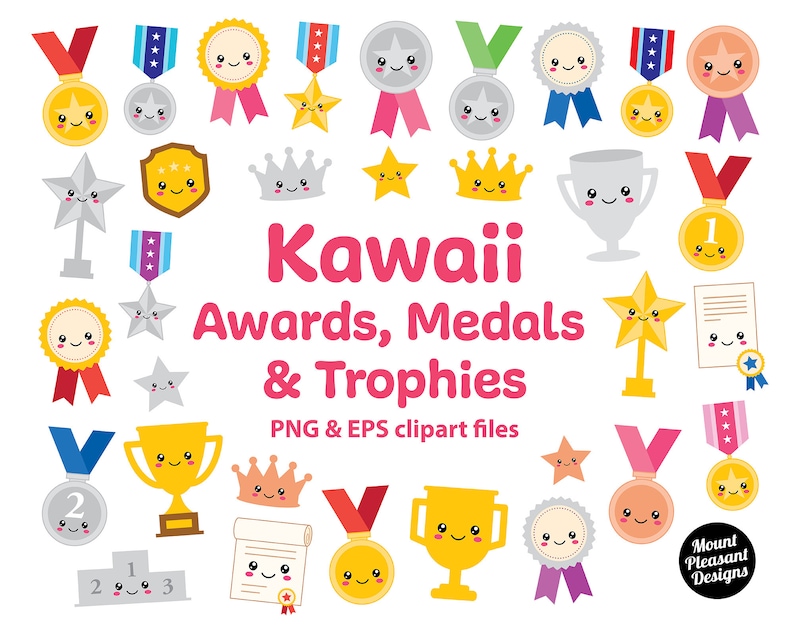 Kawaii Awards, Medals and Trophies Clipart, Cute Cartoon Awards, Medals ...