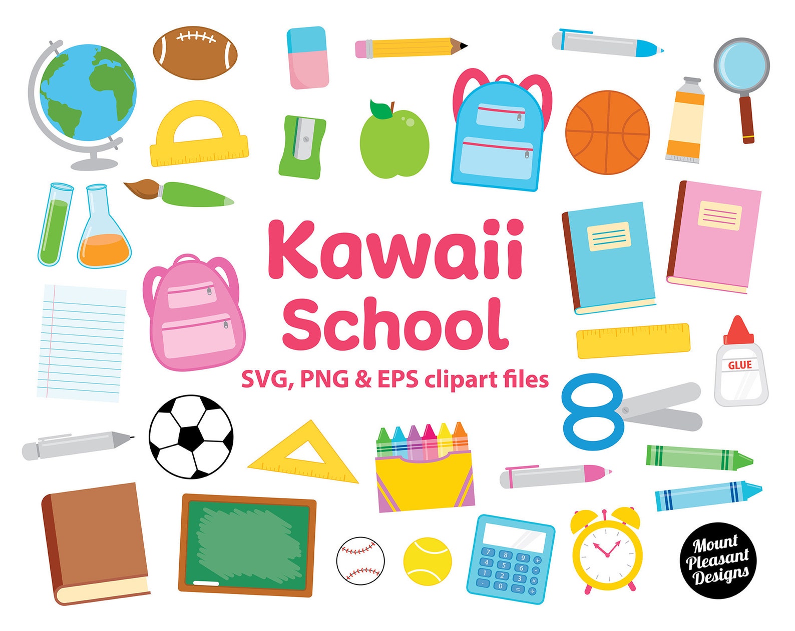 Kawaii School Clipart Cute Cartoon School Clip Art PNG SVG | Etsy Ireland