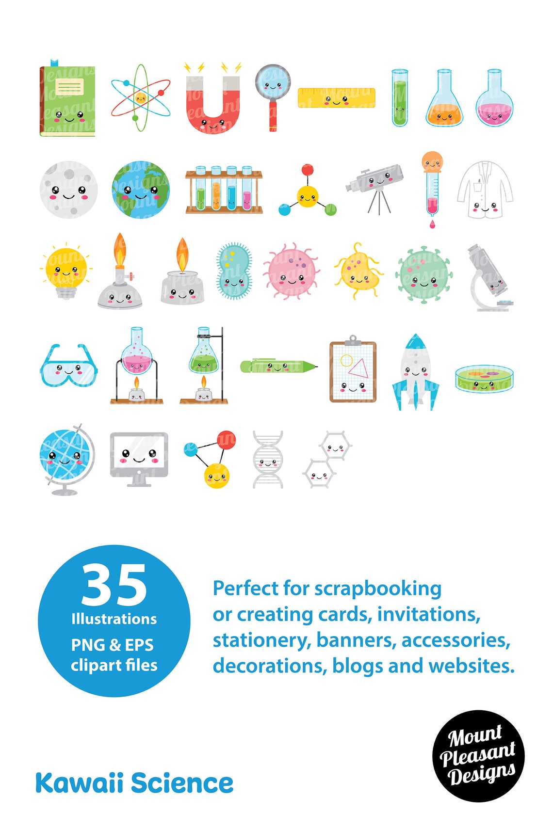 Kawaii Science Clipart, Cute Cartoon Science Clip Art, PNG & EPS Files ...