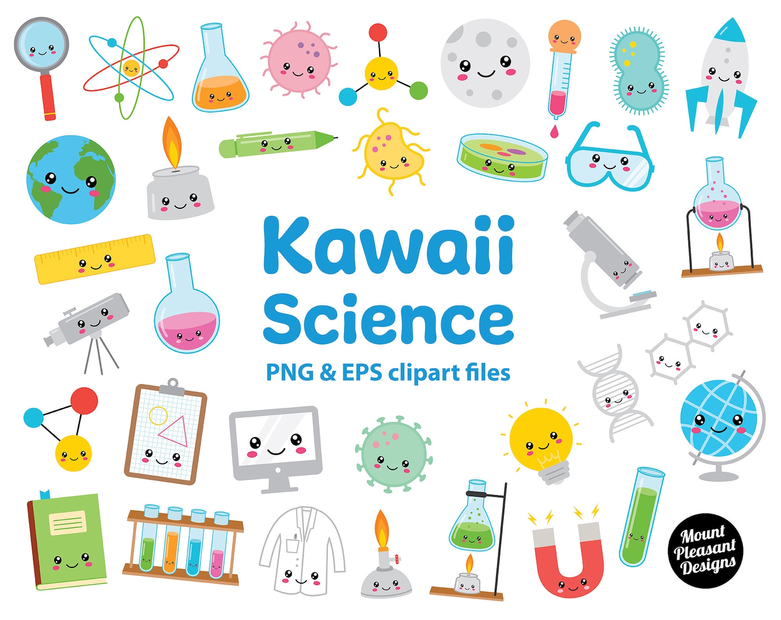 Kawaii Science Clipart, Cute Cartoon Science Clip Art, PNG & EPS Files ...