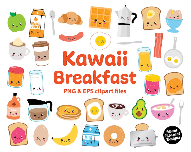 Kawaii Breakfast Clipart, Cute Cartoon Breakfast Food Clip Art, PNG ...