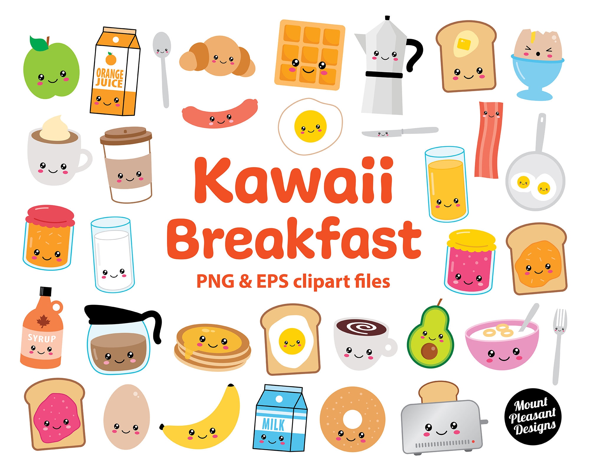 Kawaii Breakfast Clipart Cute Cartoon Breakfast Food Clip - Etsy UK