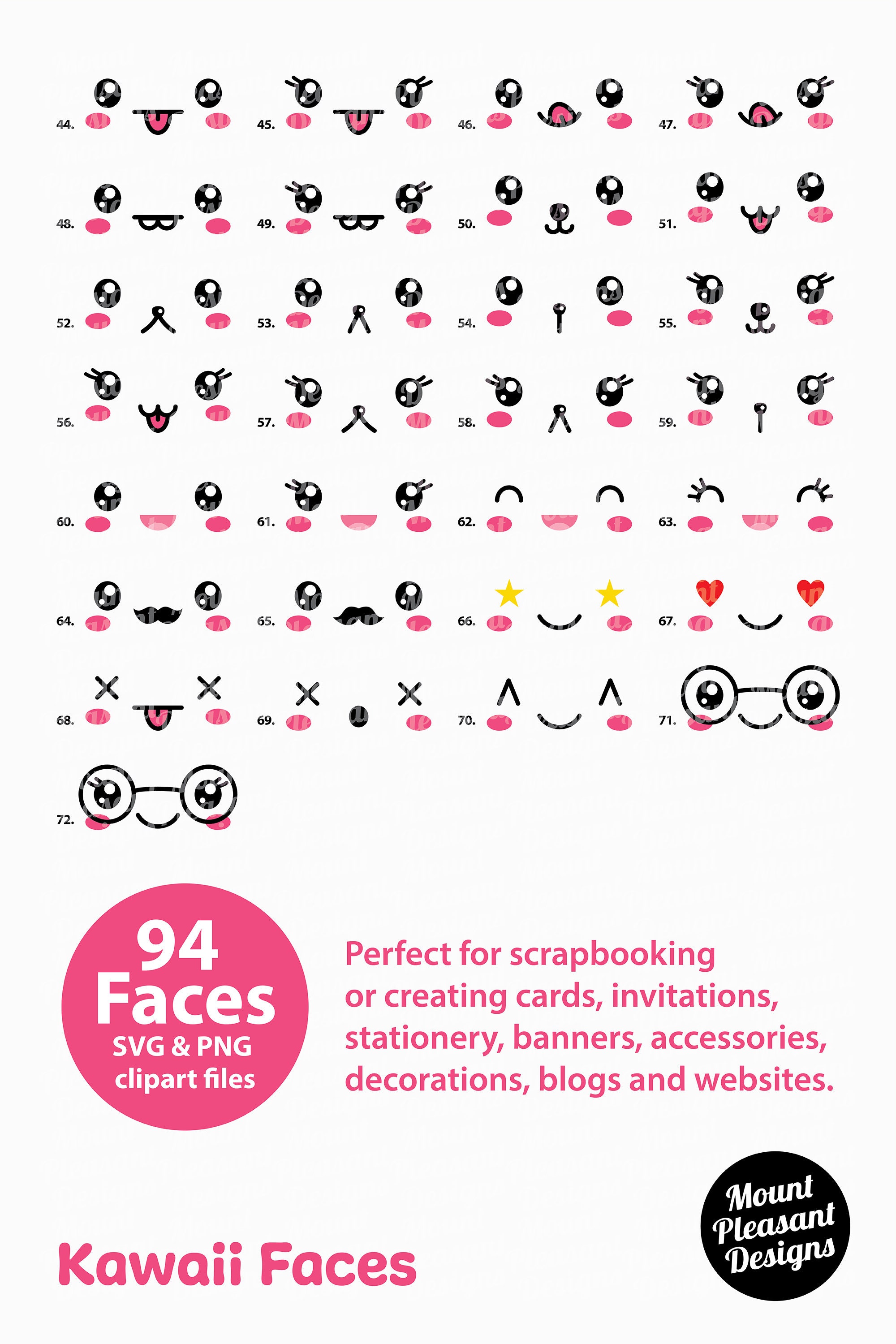 Kawaii Faces Clipart Cute Cartoon Faces Clip Art PNG and SVG | Etsy Canada