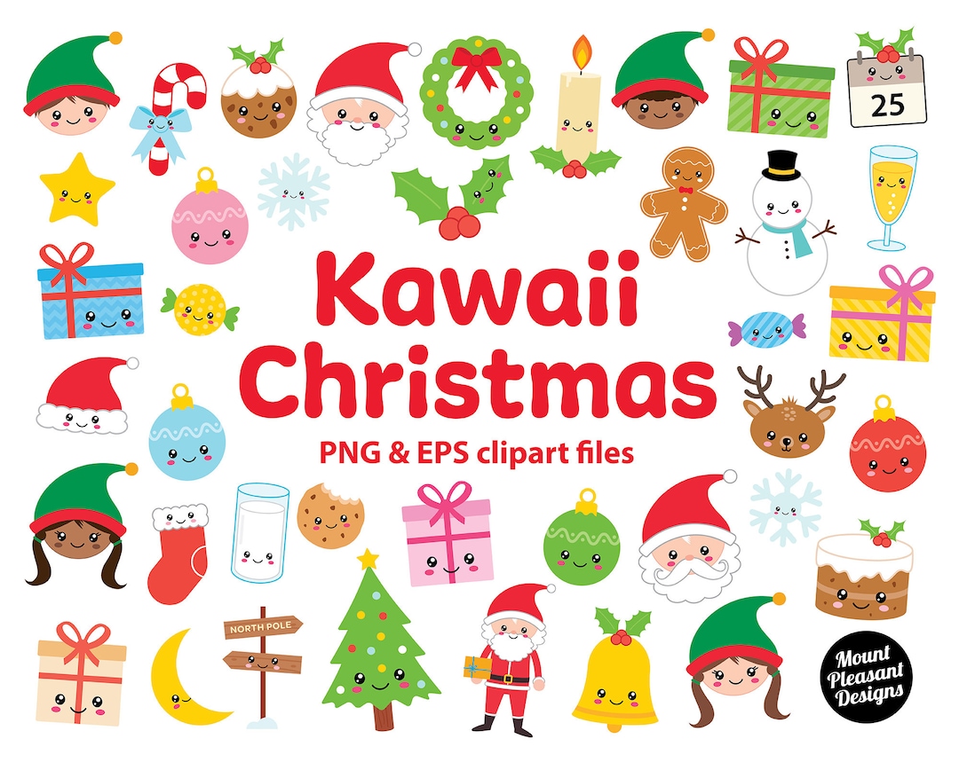 Kawaii Christmas Clipart, Cute Cartoon Christmas Clip Art, PNG & EPS ...