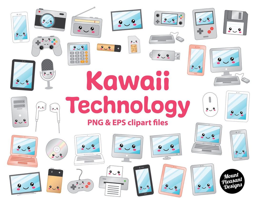 Kawaii Technology Clipart, Cute Cartoon Technology and Computer Clip ...