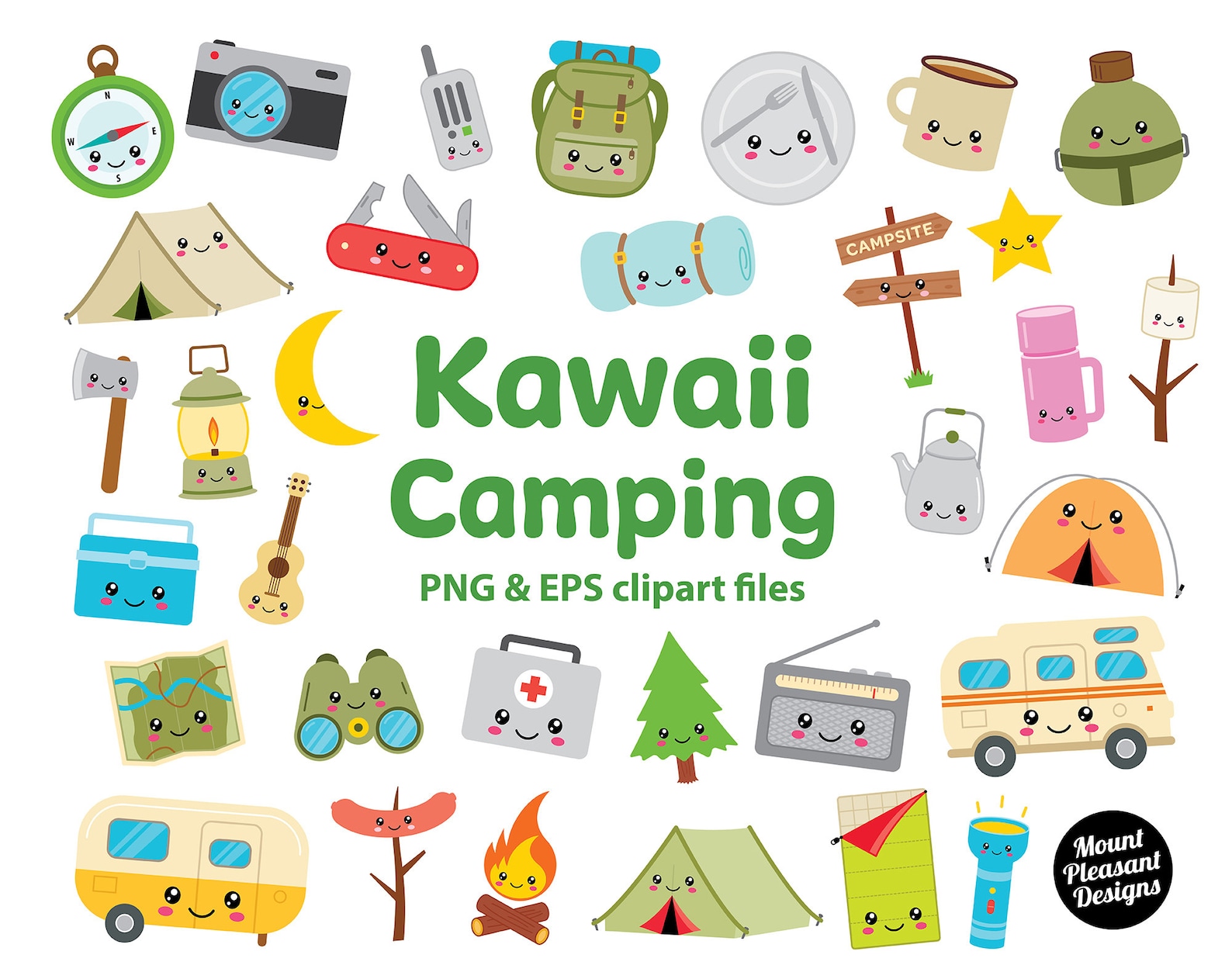 Kawaii Camping Clipart, Cute Camping Clip Art, PNG & EPS Files, Instant ...