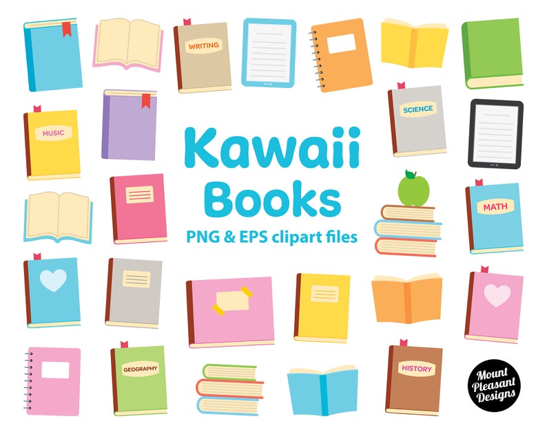 Kawaii Books Clipart, Cute Cartoon School Books Clip Art, PNG & EPS ...