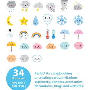 Kawaii Weather clipart, Cute cartoon weather clip art, archivos PNG y ...