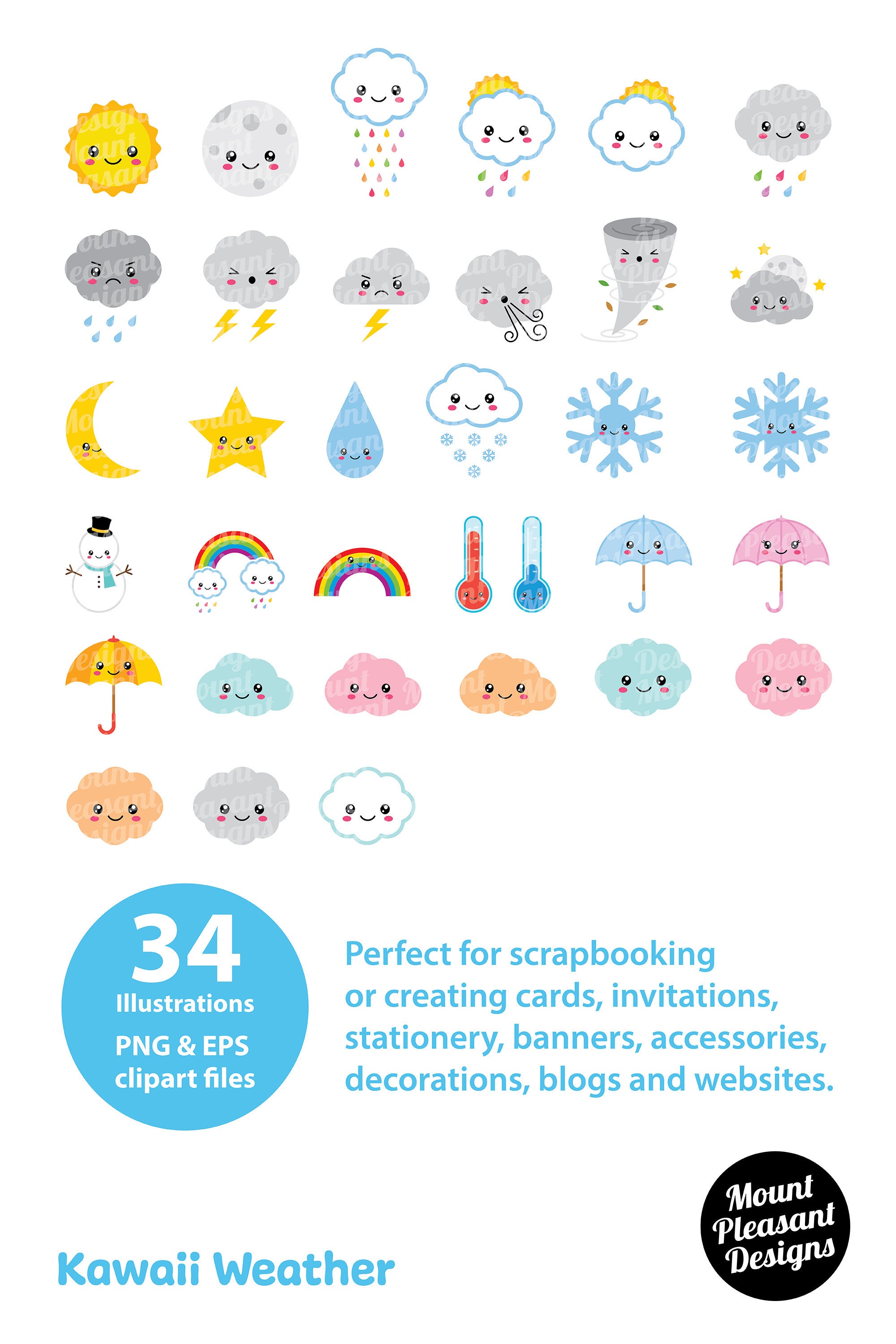 Kawaii Weather clipart, Cute cartoon weather clip art, archivos PNG y ...
