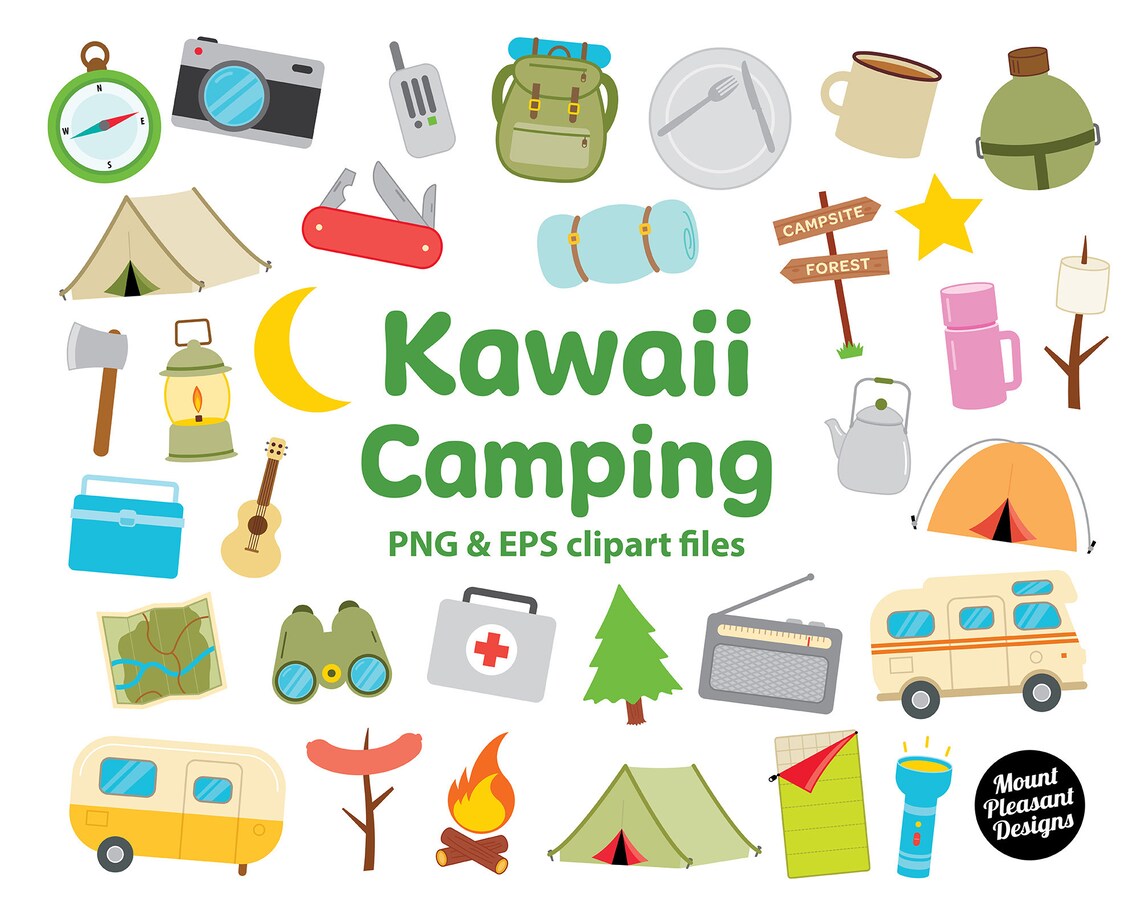 Kawaii Camping Clipart, Cute Camping Clip Art, PNG & EPS Files, Instant ...