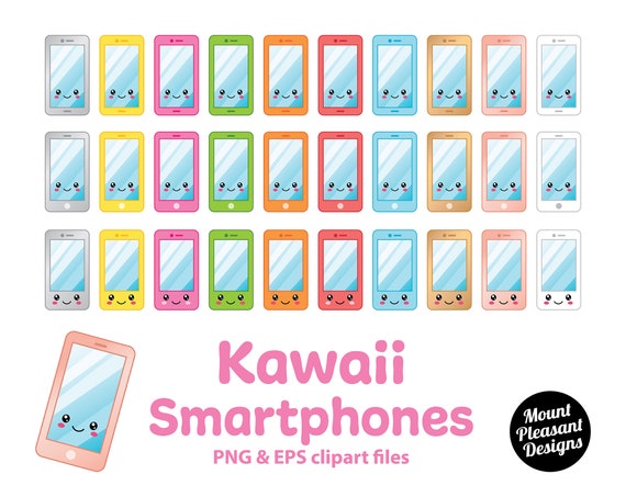 Kawaii Smartphones Clipart Cute Cartoon Cell Phone Clip Art - Etsy