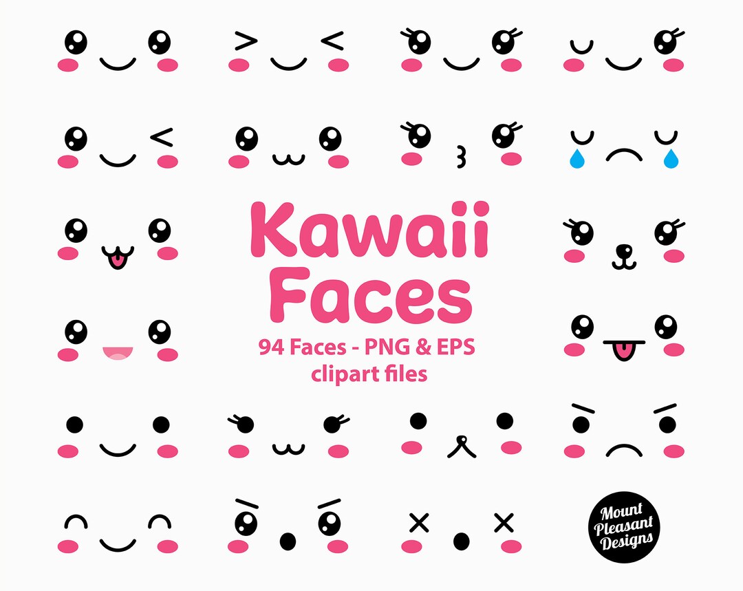 Kawaii Faces Clipart, Cute Cartoon Faces Clip Art, PNG & EPS Files ...