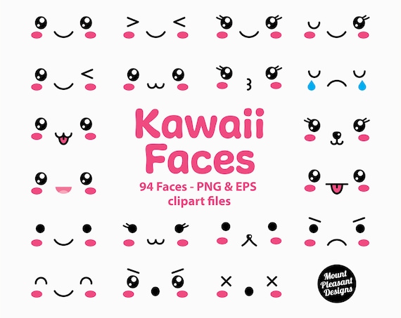 Kawaii Faces Clipart Cute Cartoon Faces Clip Art PNG & EPS - Etsy UK