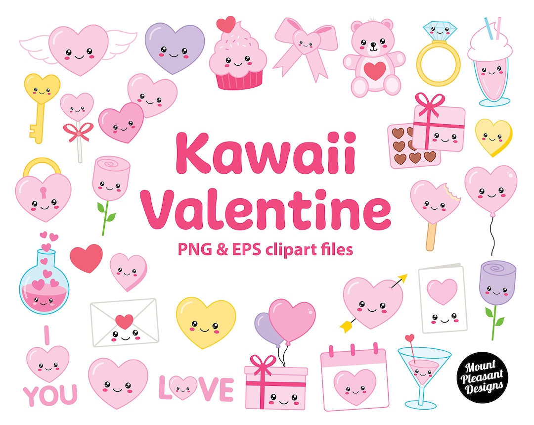 Kawaii Valentine Clipart, Cute Cartoon Love Clip Art, PNG & EPS Files ...