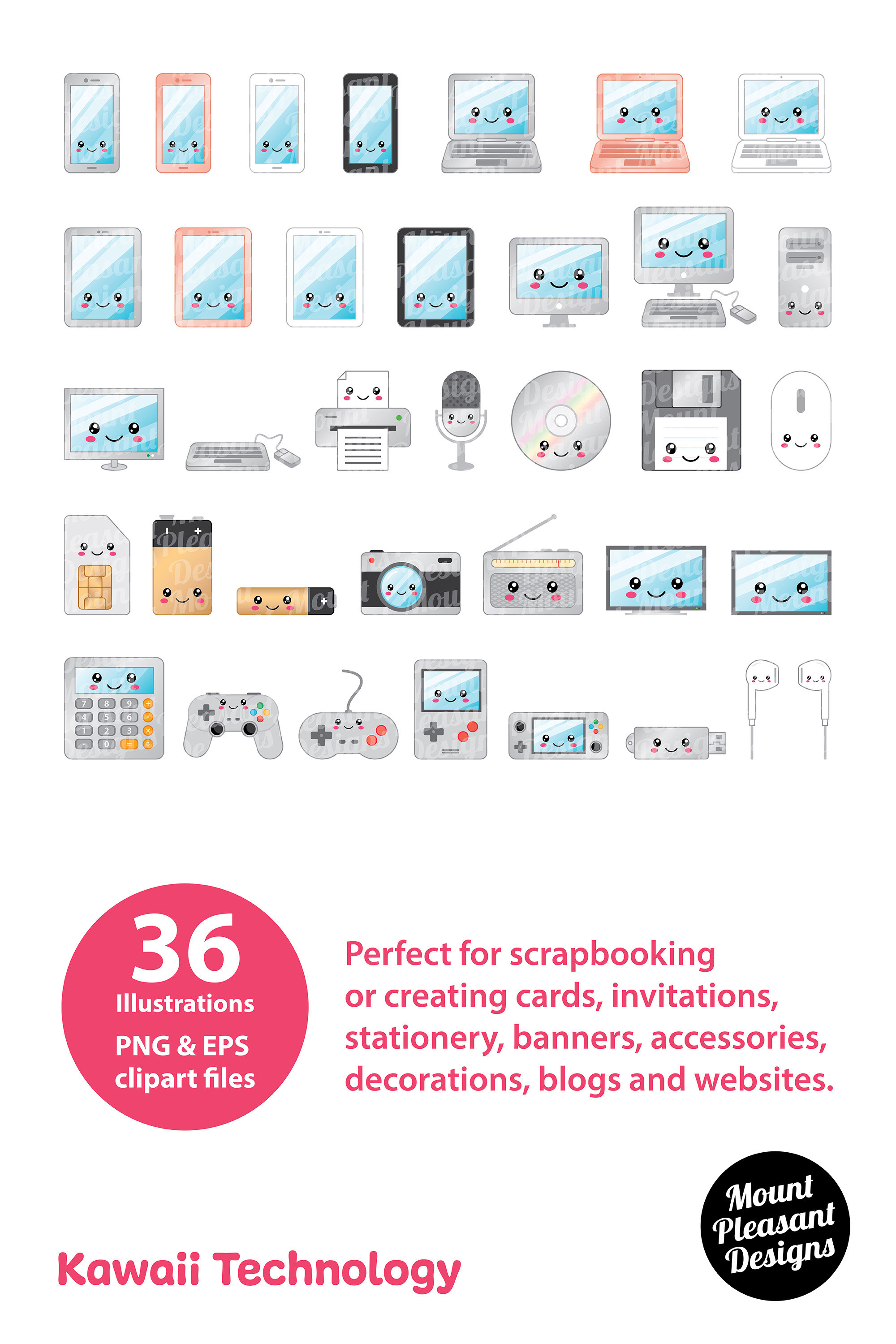 Kawaii Technology Clipart Cute Cartoon Technology and - Etsy