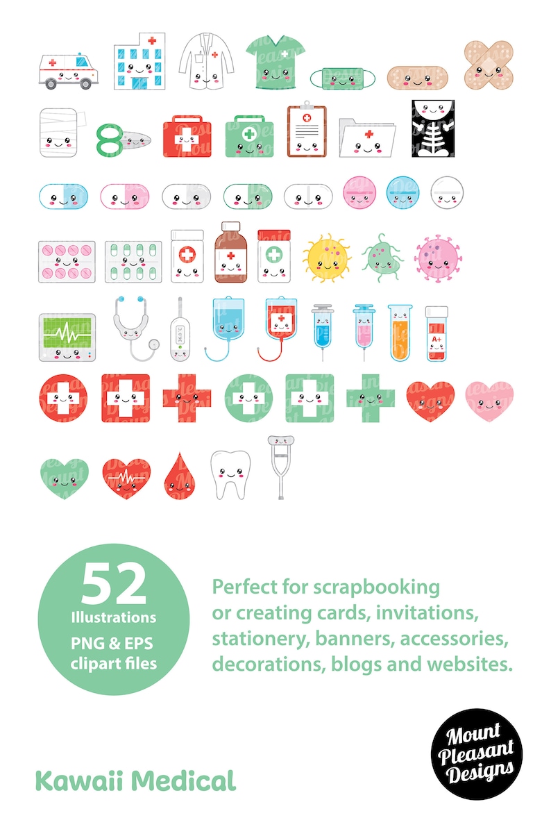 Kawaii Medical Clipart Cute Cartoon Hospital Clip Art PNG & - Etsy UK