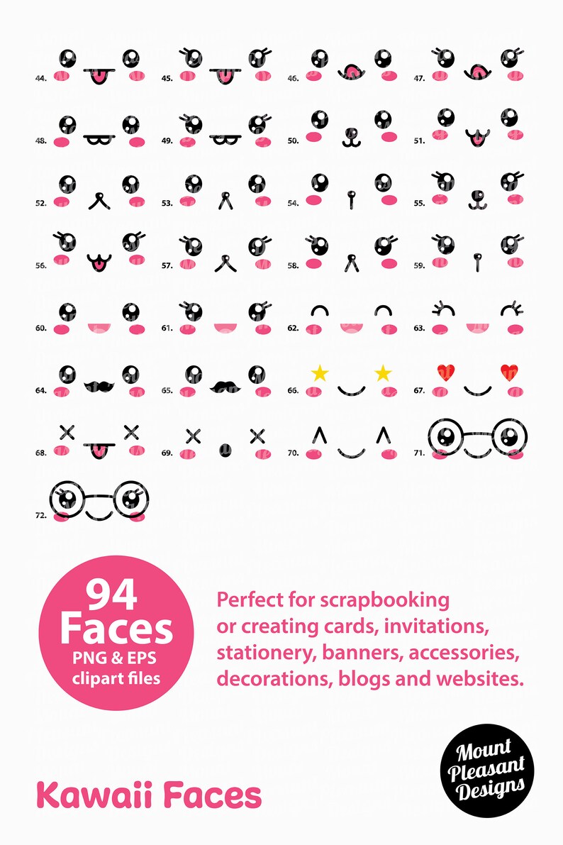 Kawaii Faces Clipart, Cute Cartoon Faces Clip Art, PNG & EPS Files ...