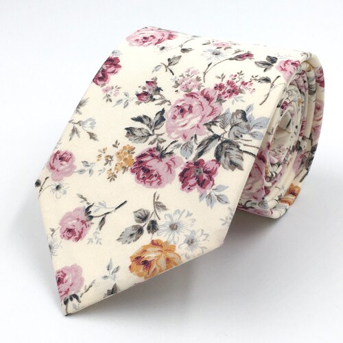 Floral Necktie Cream Floral Ties Dusty Mauve Tie Mens Cream | Etsy