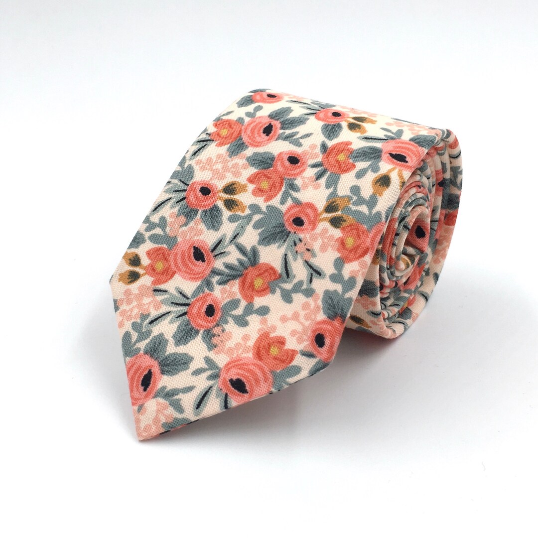 Peach Floral Necktie, Pale Peach Necktie, Mens Peach and Coral Floral ...