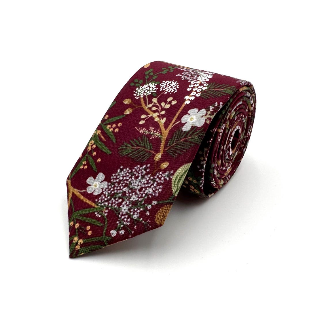 Burgundy Floral Tie, Fall Wedding Ties, Winter Weddings With Golden ...