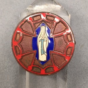 Virgin Mary Brooch Enamel Blessed Mother Lapel Pin Vintage Catholic ...