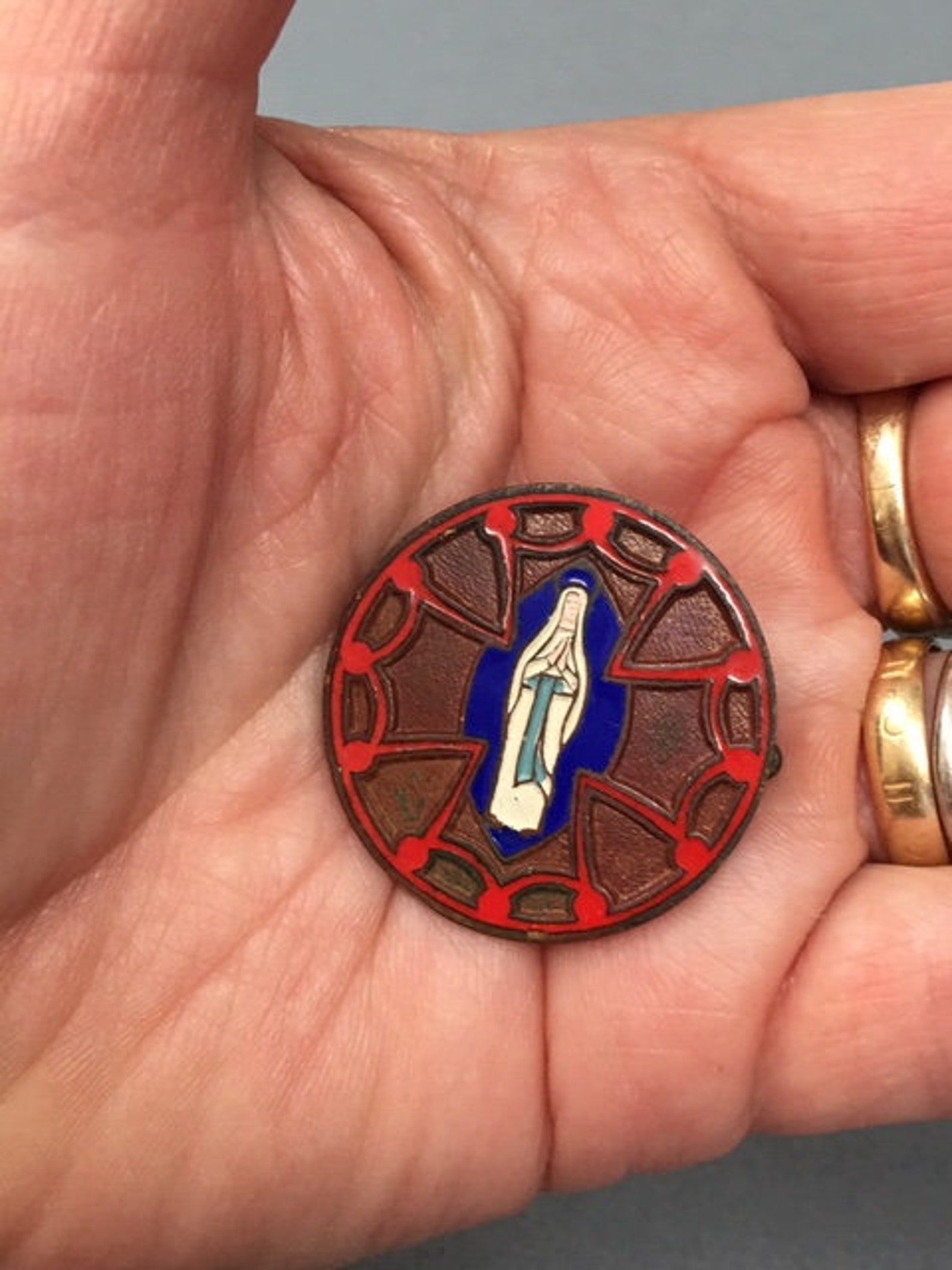 Virgin Mary Brooch Enamel Blessed Mother Lapel Pin Vintage - Etsy