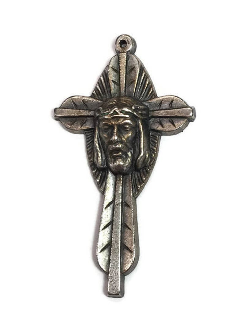 Jesus Christ Cross Pendant Crown Thorns Vintage Catholic Gift - Etsy
