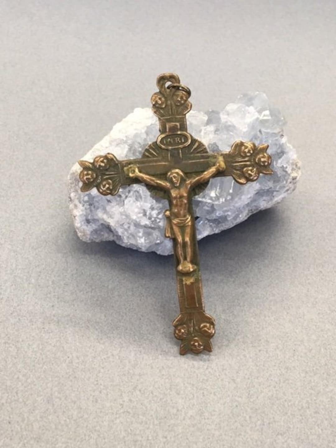Large Brass Crucifix Antique Stamped Pressed Brass Metal Christ on ...