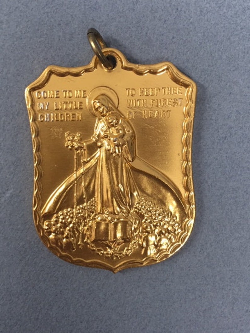 Virgin Mary Medal Shield Little Children Unity Peace Happiness - Etsy