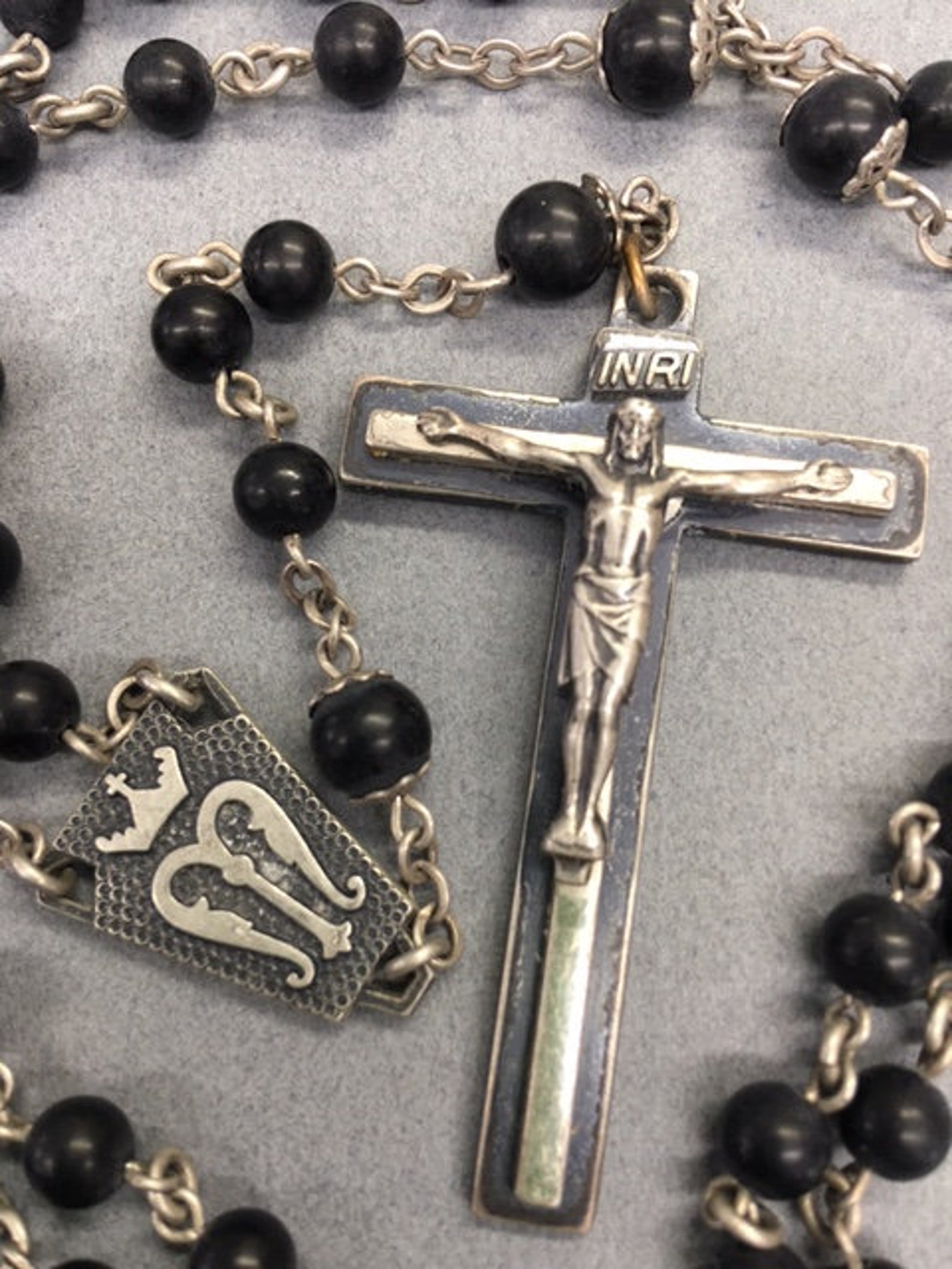 Sterling Creed Rosary Prayer Beads Silver 925 Old Heavy Vintage ...