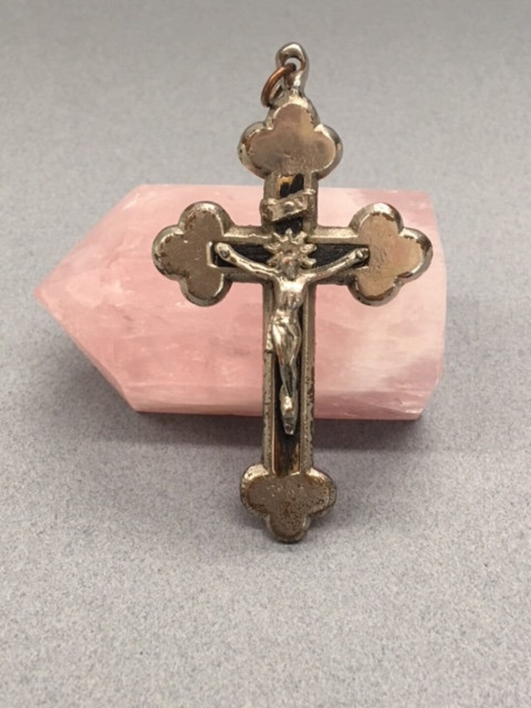 Wood Inlay Crucifix Pendant Bottany Trefoil Crucifix Antique Silver ...