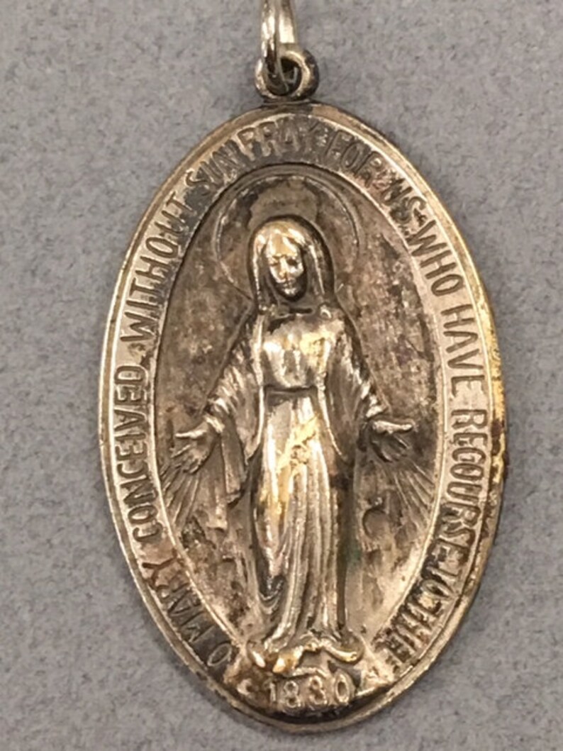 Large Virgin Mary Medal Miraculous Medallion .500 Silver | Etsy
